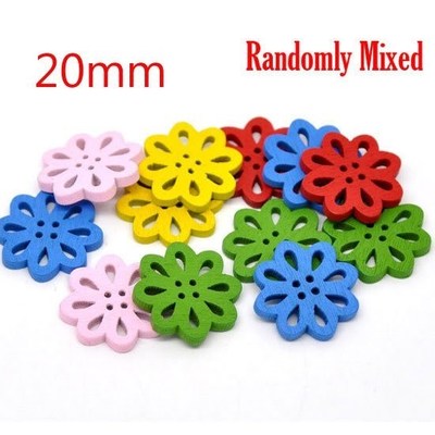 200 Pcs Random Mixed Flower Shape Wood Sewing Buttons 20mm K