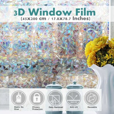 3D No Glue Static Window Film 45x200cm Privacy Window Rainbo