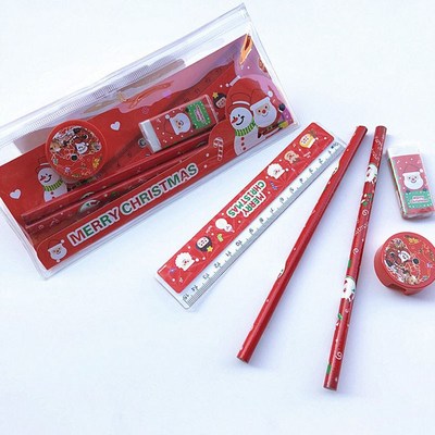 5Pcs/Pack Cute Christmas Stationery Set Pencil Ruler Earser