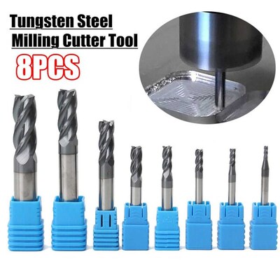 8 Pcs/set High Quality 2-12mm 4 Flutes Carbide End Mill Set