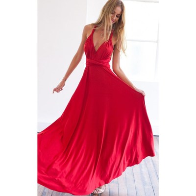 Sexy Women Multiway Wrap Convertible Boho Maxi Club Red Dres