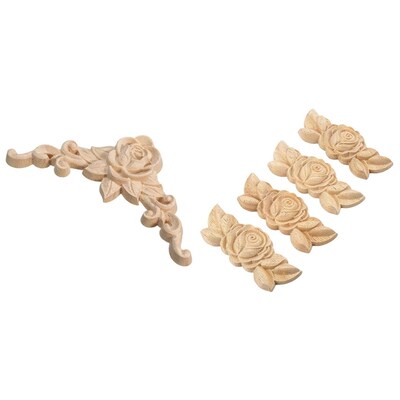 5Pcs Wood Carved Corner Onlay Applique Decor Furniture Craft