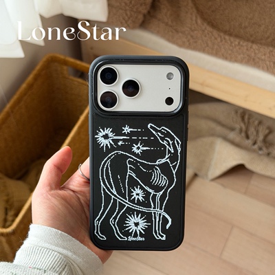 LoneStar原创像素灵缇小狗复古百搭简约油蜡皮黑边甲神壳适用苹果17promax全包大孔手机壳