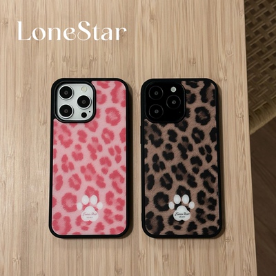 LoneStar原创豹纹爪爪百搭秋冬黑边壳亚克力适用苹果17promax全包大孔手机壳