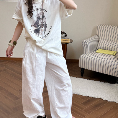 米米26年早春复古艺术图案印花宽松短袖T恤26H5985