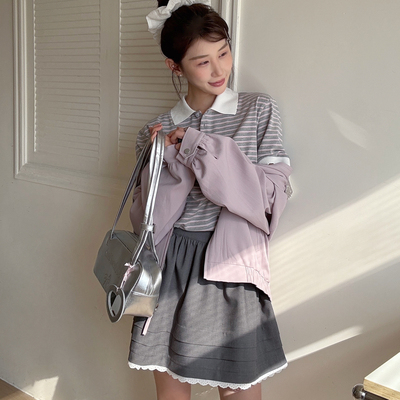 米米设计龄百搭可拆卸花边领刺绣短外套(配可拆卸领子)HW26132