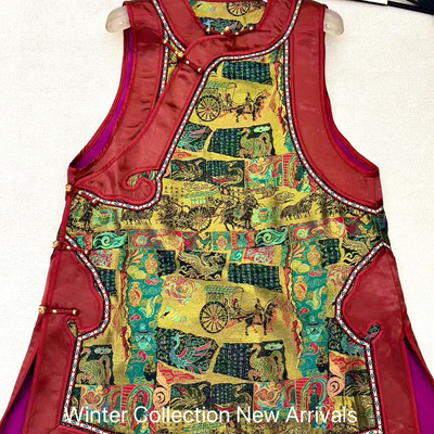 米米早春上新敦煌仙鹤高级斜襟撞色马甲连衣裙（含70真丝）ys-351