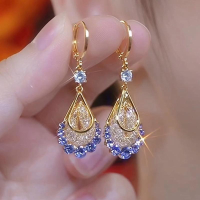 紫色水晶水滴耳扣耳环