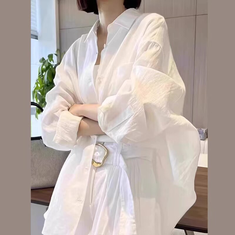 2025新款白色法式防晒衬衫春秋薄款外套宽松外搭休闲衬衣上衣女夏