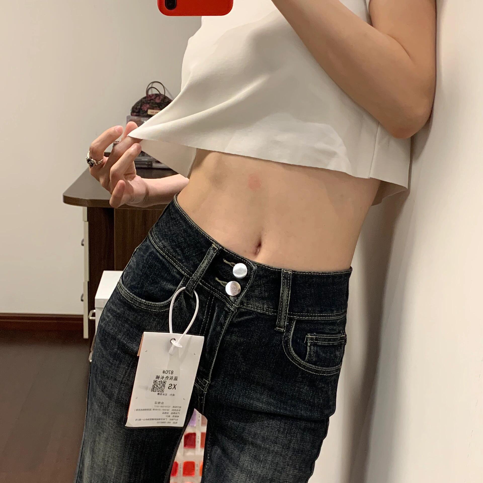 美式复古微喇牛仔裤女夏季2026新款高腰双排扣宽松喇叭马蹄长裤子