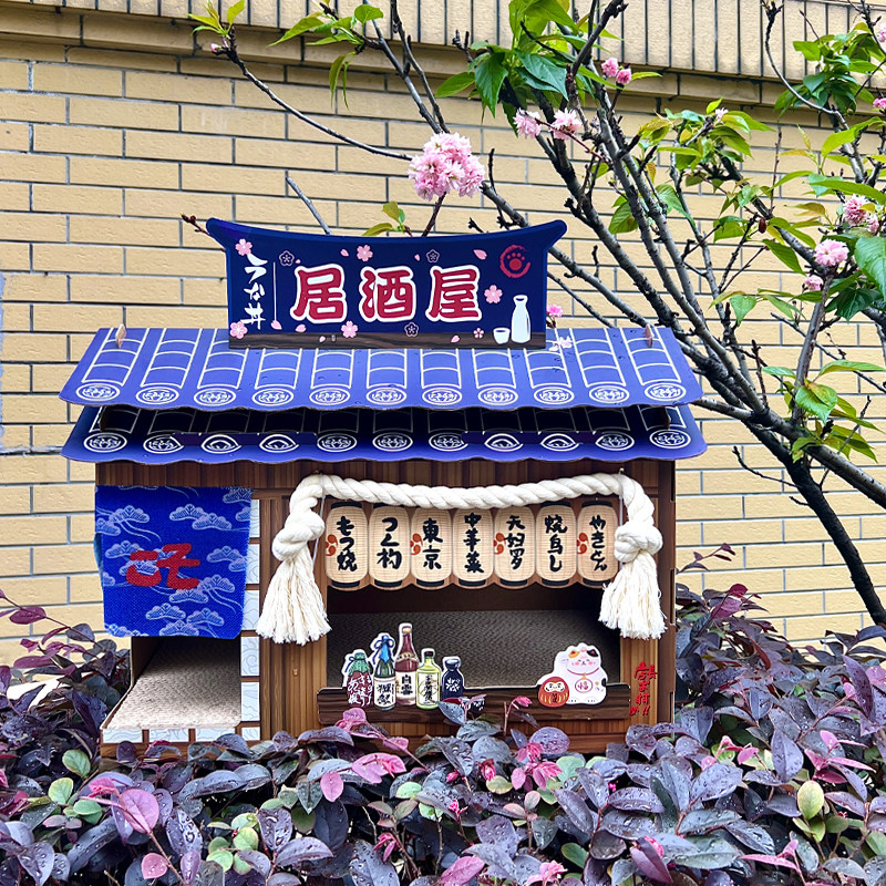 日式瓦楞纸猫屋别墅 手工缝制猫抓板组合 室内用猫咪磨爪玩具 透