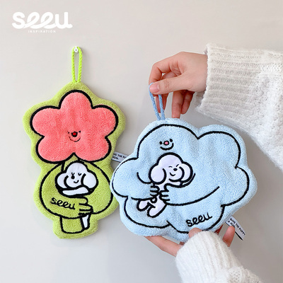 seeu陷入美好可爱擦手巾挂式毛巾厨房卫生间吸水布卡通加厚抹布