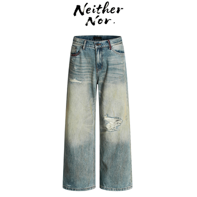 美式高街男女宽松破洞牛仔裤