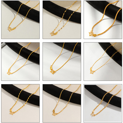 洗澡不用摘钛钢保色肖邦链盒子间隔珠珠链项链M扣圆蛇链太阳花链