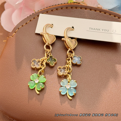 爱心猫眼石四叶草吊坠包包拉链扣挂件简约百搭女生闺蜜钥匙扣配饰