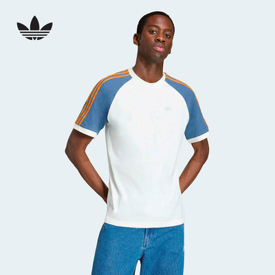 adidas阿迪达斯三叶草拼色半袖2026夏男三条纹简约短袖T恤 KX1261