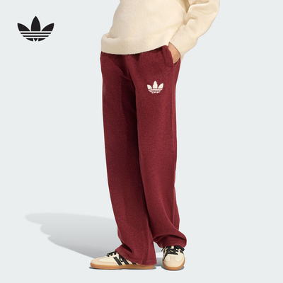 adidas阿迪达斯三叶草徽标红色保暖卫裤女休闲针织长裤 KF2533