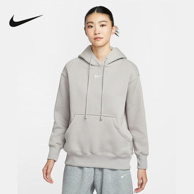 NIKE耐克女子休闲连帽卫衣刺绣小标加绒保暖运动套头衫DQ5861-009