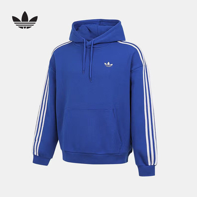 阿迪达斯三叶草男经典三条纹休闲连帽卫衣袋鼠口袋套头衫 KG3902