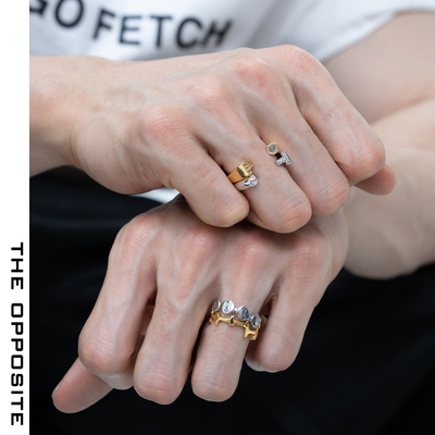 镜相TO通勤开口戒结婚单圈对戒指