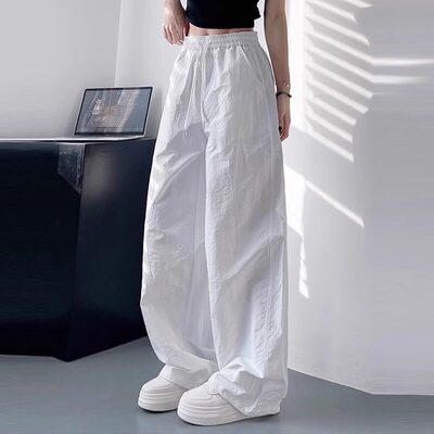 adre白色速干工装裤女夏季薄款宽松显瘦户外防晒冰丝直筒阔腿裤子