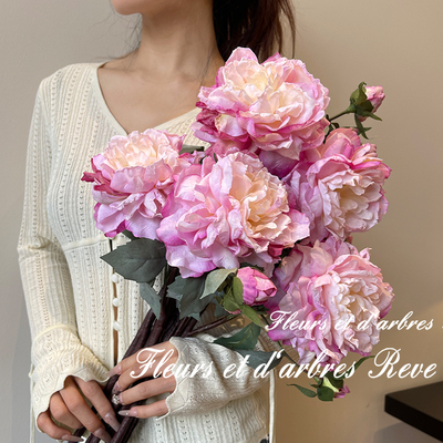 高端落地牡丹花绢布芍药假花摆件仿真花永生干花束玄关客厅装饰花