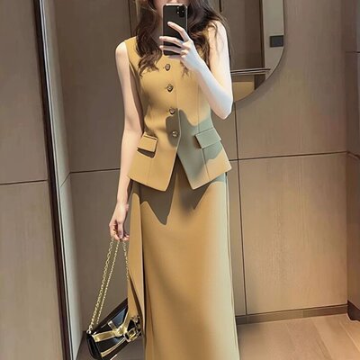春季上流社会干练气质轻奢高级感出席重要场合西装马甲连衣裙套装