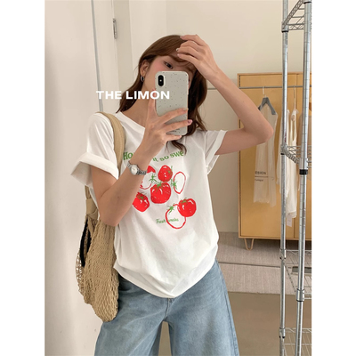 ELOF01288# 官图 21支纯棉210克（100%棉）显瘦西红柿印花T恤上衣