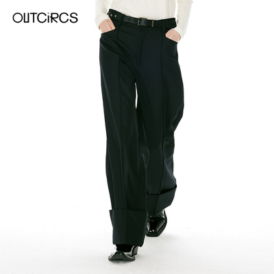 OUTCiRCS长裤翻折阔腿裤