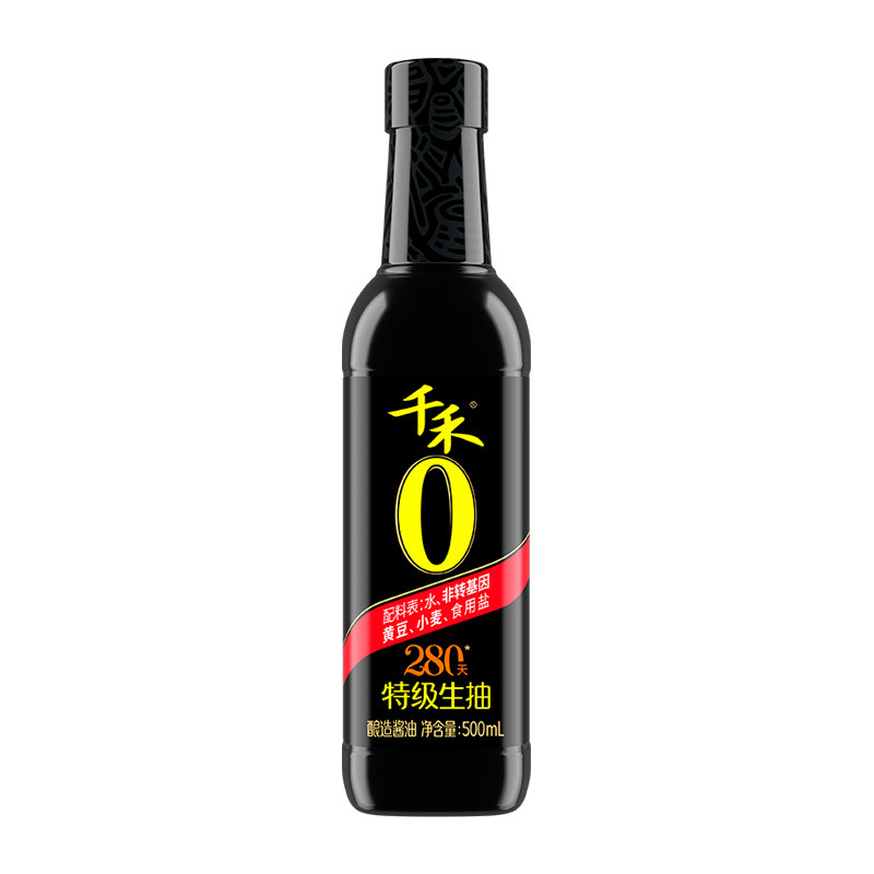 千禾280天特级生抽家用调味酱油头道原香零添加防腐剂500ml*1瓶装