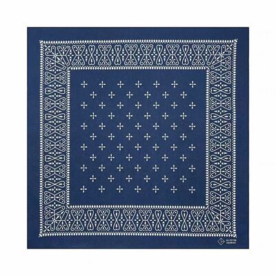 英国单Bandana 靛蓝色纯棉复古佩斯利腰果花纹小方巾头巾发带围巾