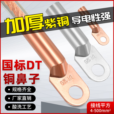 国标铜鼻子铜接头DT线鼻子镀锡线耳电缆接线端子25/30/50/70平方
