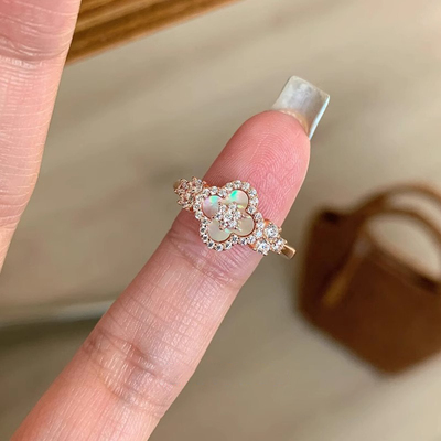 爆闪流光四叶草戒指女名媛千金感