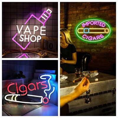 跨境亚马逊led霓虹灯VAPE SHOP图案Cigars商店装饰发光墙壁布置
