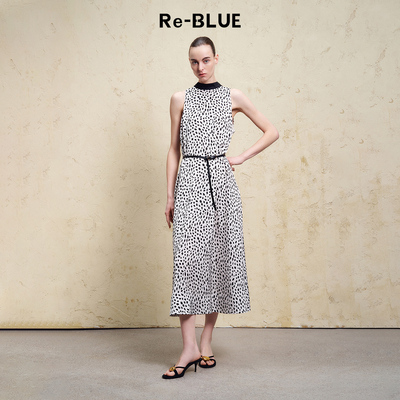 法式浪漫印花A摆拼接飘带连衣裙