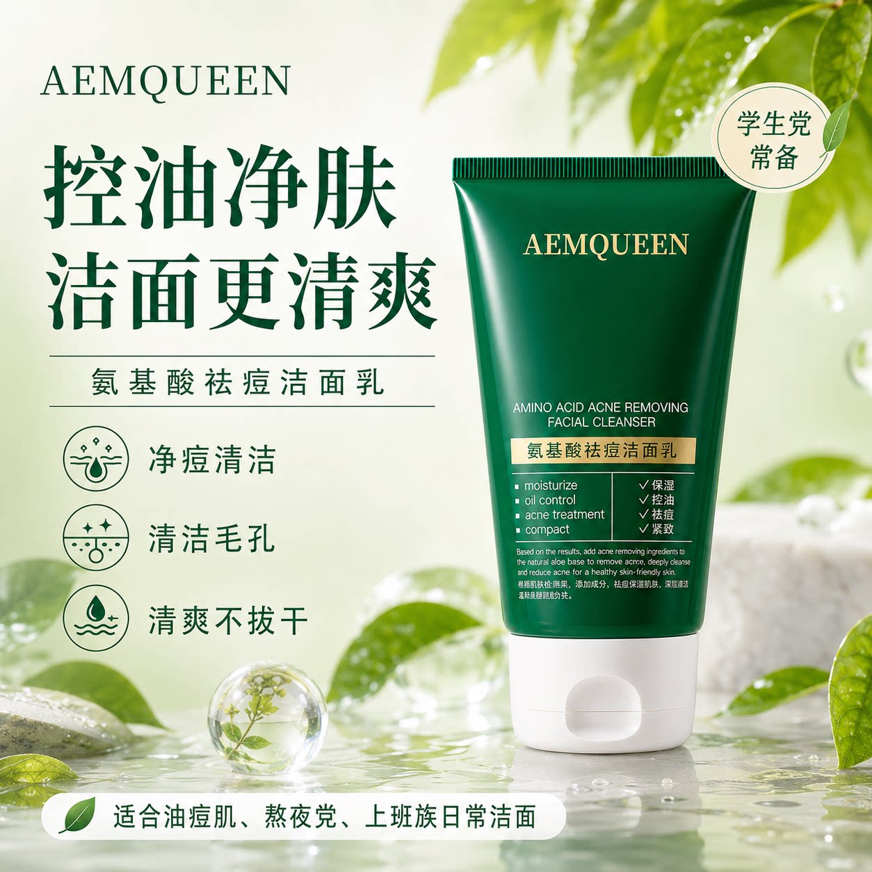AEMQUEEN洗面奶去闭口粉刺袪黑头收毛孔控油清洁男女水杨酸洁面乳