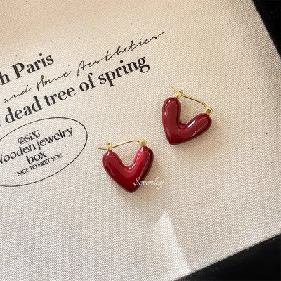 伊灿滴釉爱心耳环女纯银小众设计