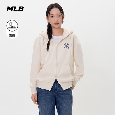 MLB官方 男女情侣复古印花保暖加绒连帽卫衣外套25冬季新款TRV02