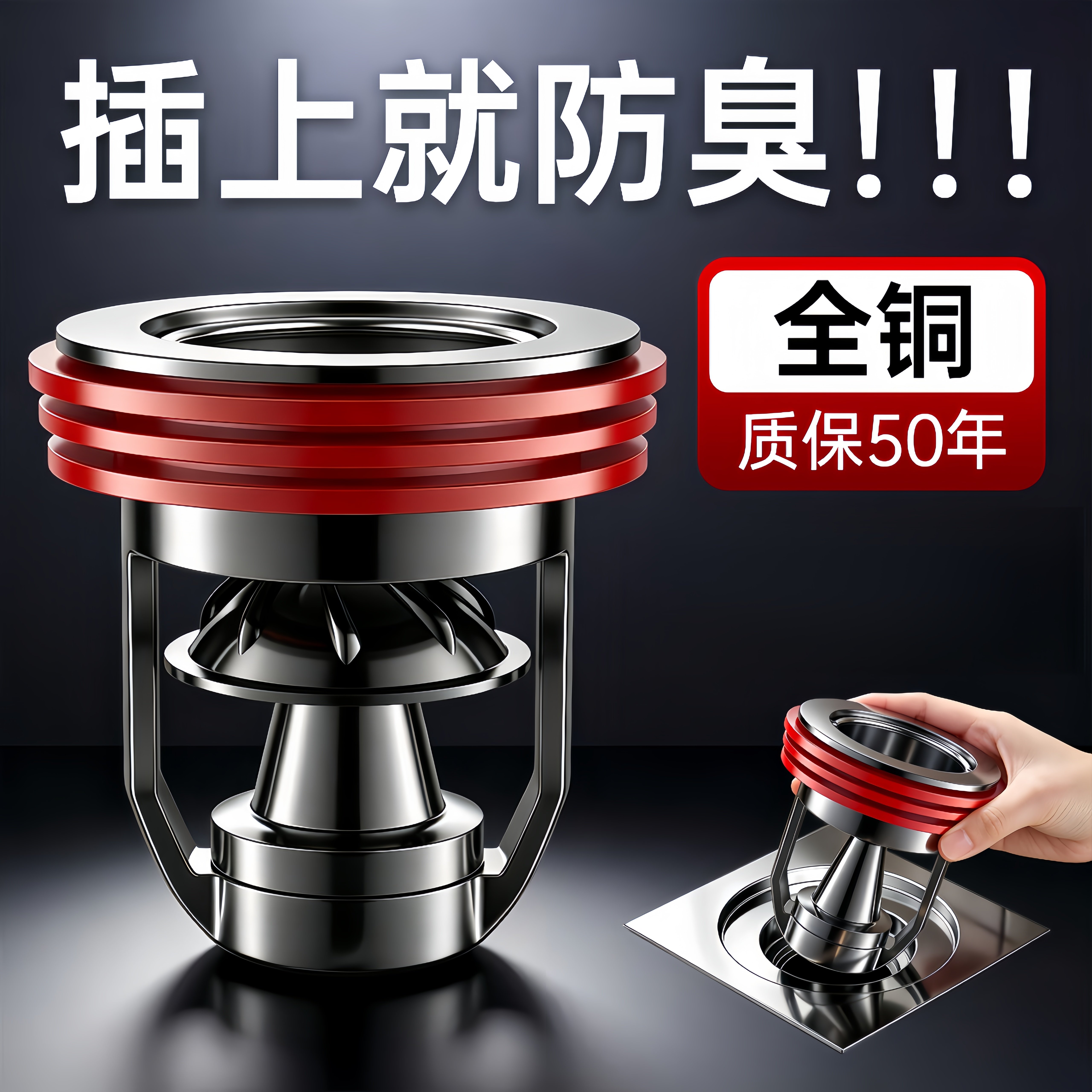 精铜地漏防臭器卫生间通用内芯止逆阀下水管道防返臭神器封闭口盖