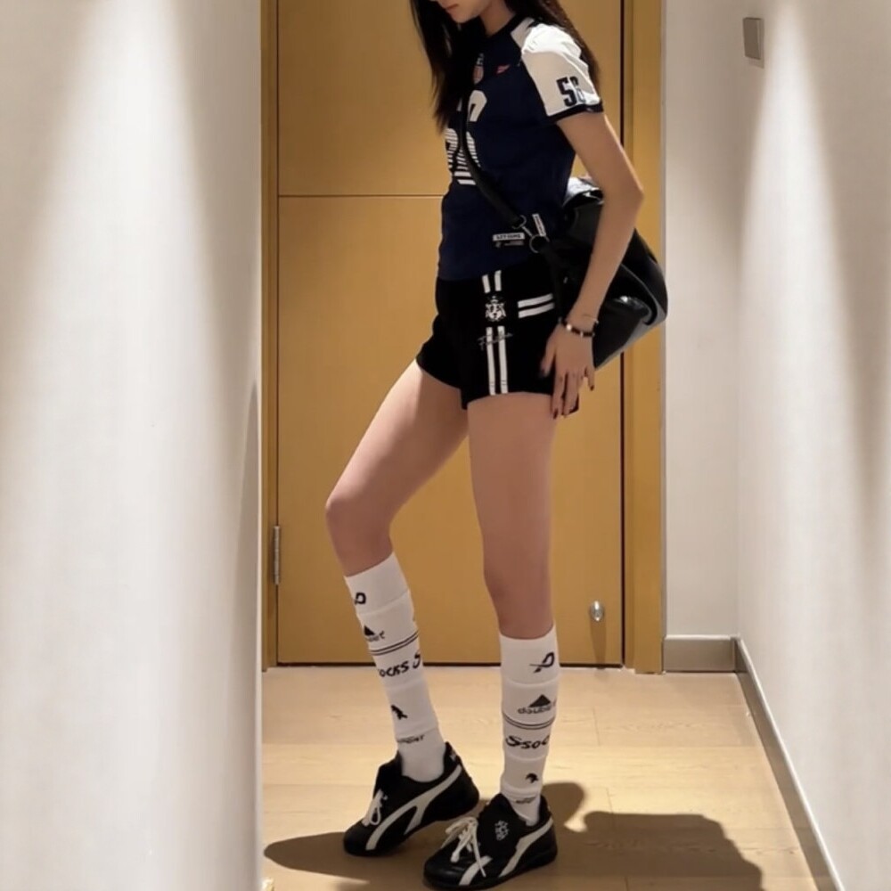 运动小腿袜女夏季薄款泡泡袜长筒压力足球袜子辣妹拼接字母ins夏