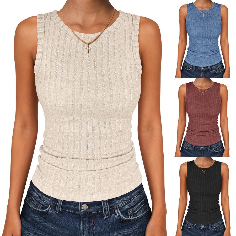 纯色圆领无袖休闲上衣Solid color roundnecksleevelesscasualtop