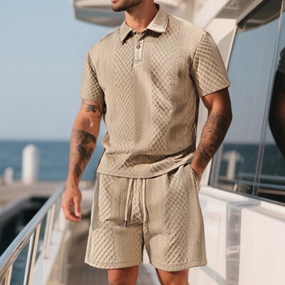 翻领上衣短裤休闲套装男Collar top shorts casual suit for men