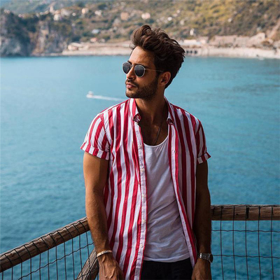 夏季时尚条纹休闲短袖衬衫