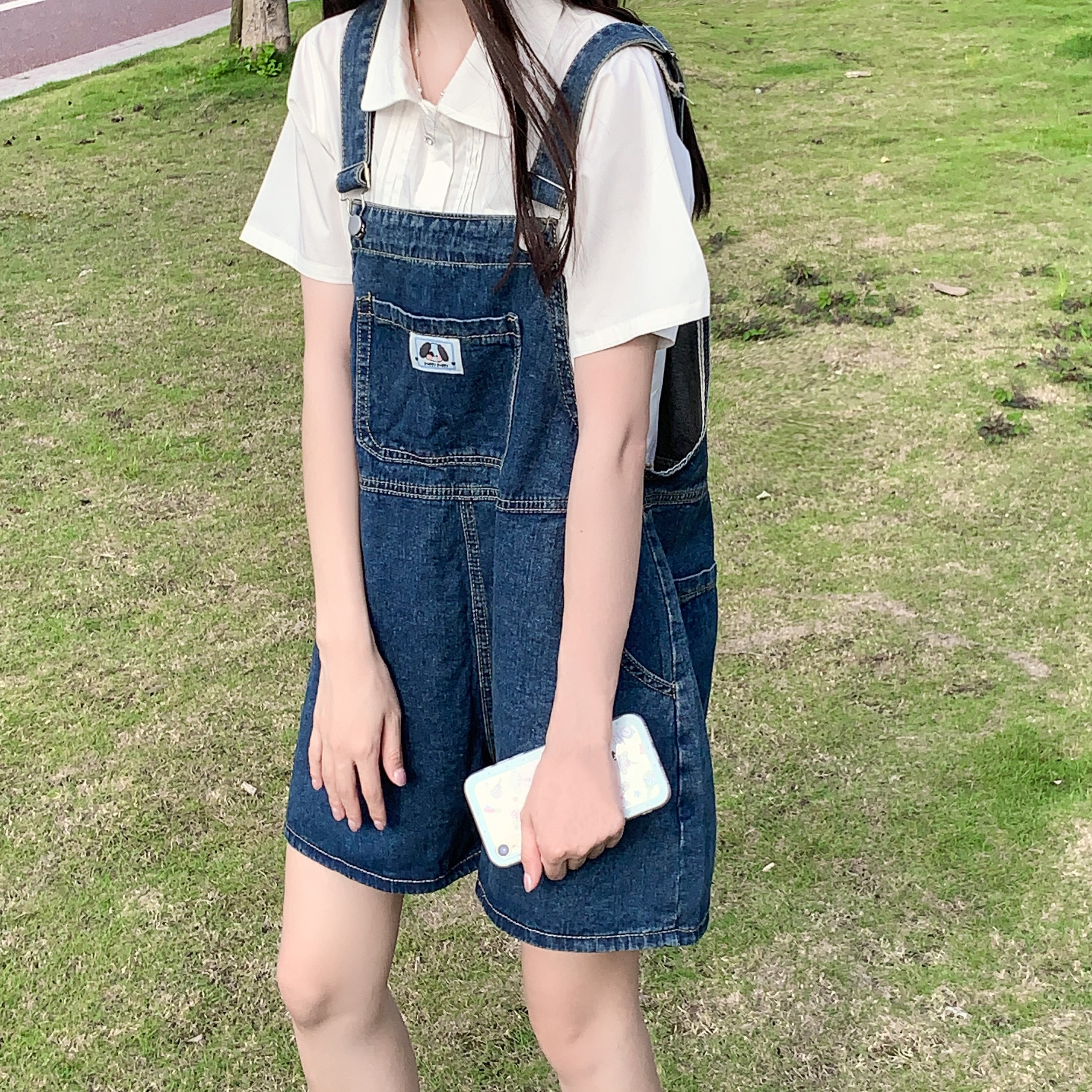 【翻斗花园】小众高腰牛仔背带裤夏季女薄款短裤小个子宽松直筒
