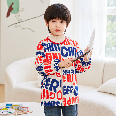 男童罩衣防水外穿长袖中大童羽绒服罩衫小孩防脏护衣学生吃饭围裙