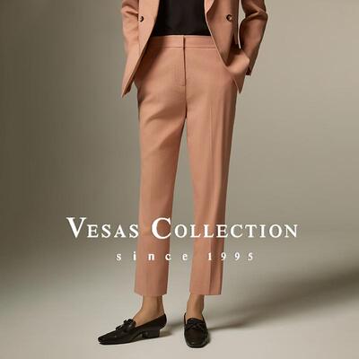 Vesas Collection冬季新款奶油粉褐色西装裤子T1516