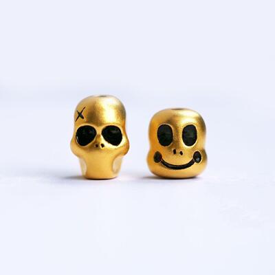 s925纯银镀金喜主金色刀疤骷髅古法金隔珠腰珠黑金个性文玩配饰