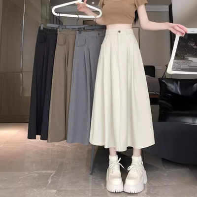 高腰纽扣半身长裙 High waisted button up half length skirt