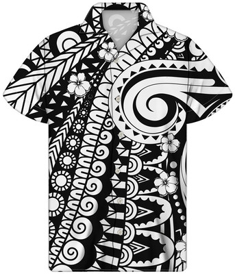 夏季翻领宽松印花短袖衬衫