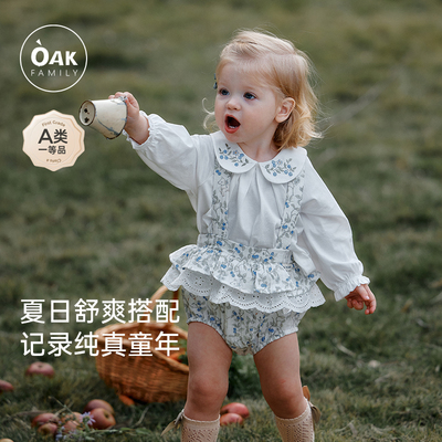 OakFamily蕾丝边背带短裤